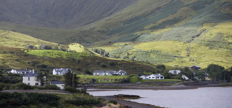 Leenane, Co. Galway, near the fjord that divides Galway and Mayo. Photo ...